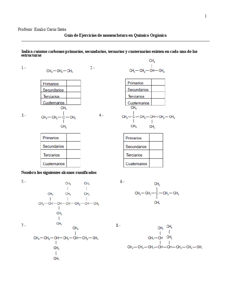Guia de Ejercicios de Acanos, Alquenos y Alquinos 1° Evaluación QUÍMICA ELECTIVO | PDF | Alqueno ...