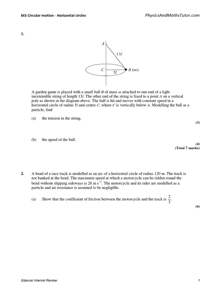 M3 Circular Motion: Horizontal Circle Problems | PDF | Rotation Around ...