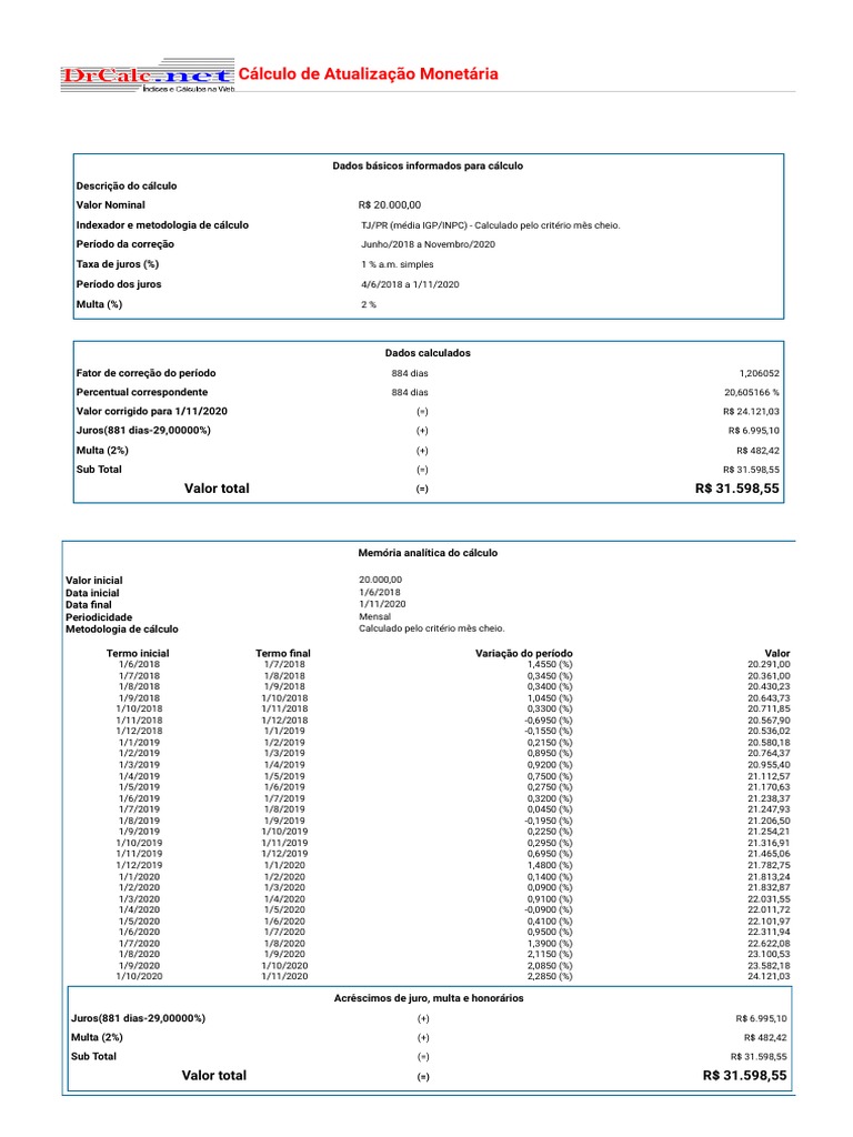 DrCalc - EasyCalc - Cálculos Financeiros e Judiciais Pela Web | PDF ...