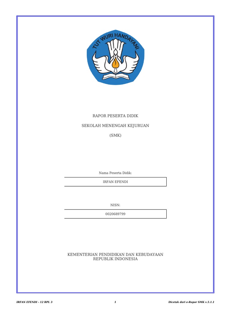 Rapor Irfan Efendi SMKN 1 Gantar | PDF