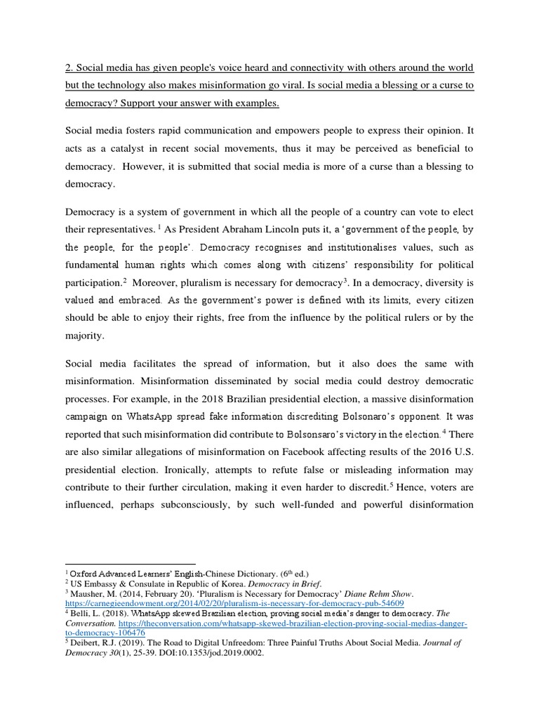 Essay Social Media Blessing or Curse To Democracy | PDF | Social Media ...