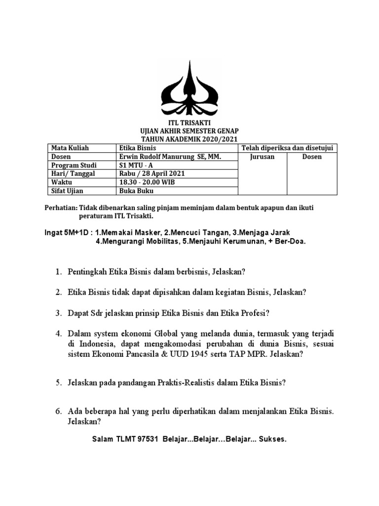 UTS Etika Bisnis A Genap 2021 | PDF | Karier & Perkembangan | Bisnis