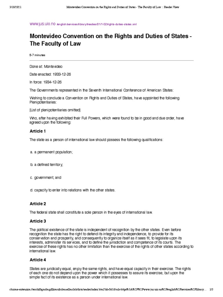 Montevideo Convention On The Rights and Duties of States - The Faculty ...