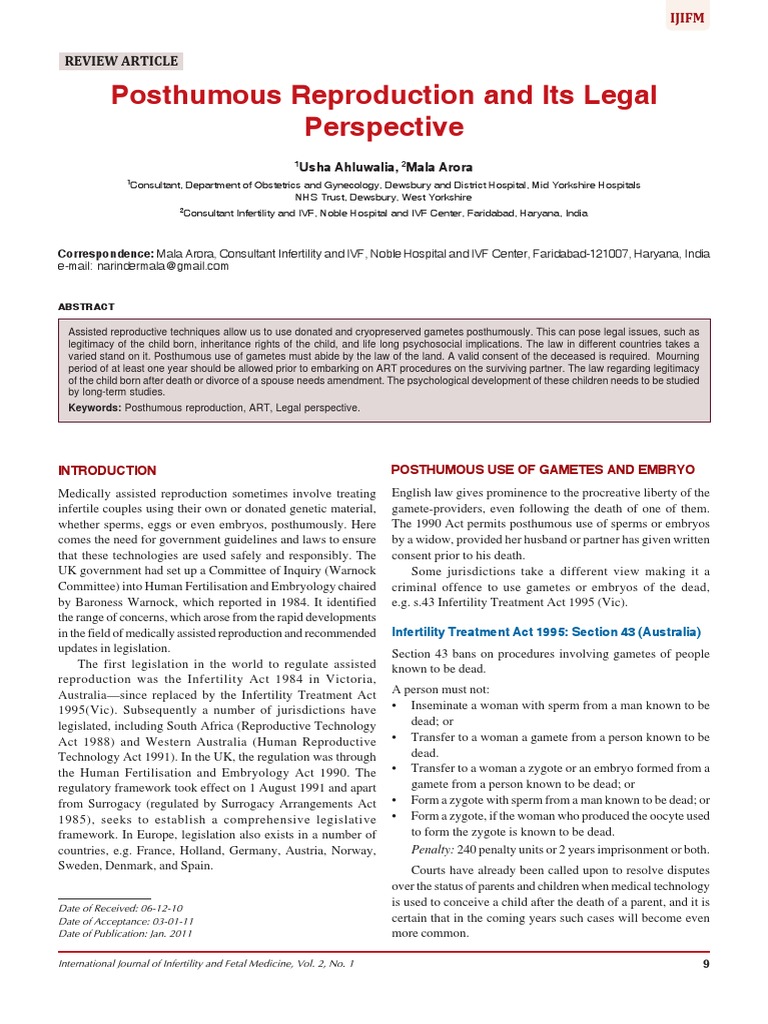 Posthumus Reproduction and Its Legal and Ethical Challenges | PDF ...