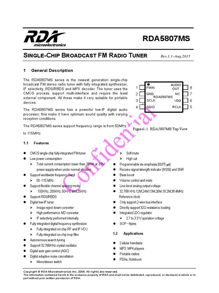 RDA Microelectronics RDA5807MS - C167246 | PDF | Analog To Digital ...