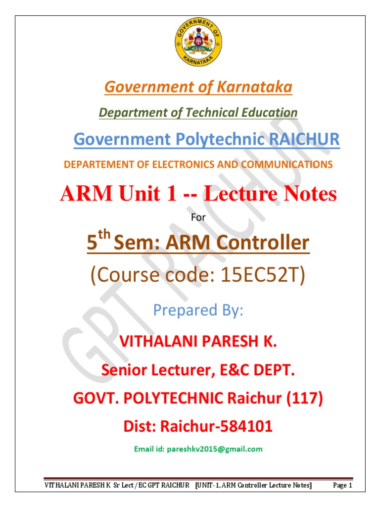 ARM Unit 1 - Lecture Notes | PDF | Arm Architecture | Embedded System
