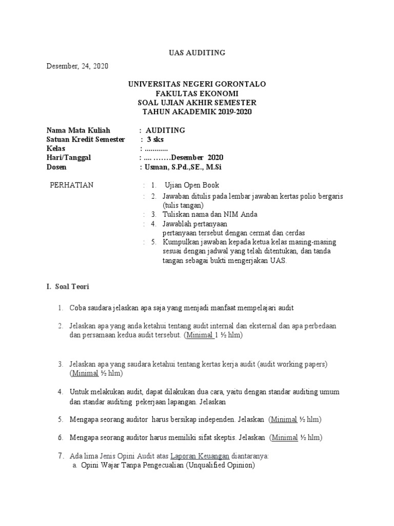 Soal UAS Audit | PDF