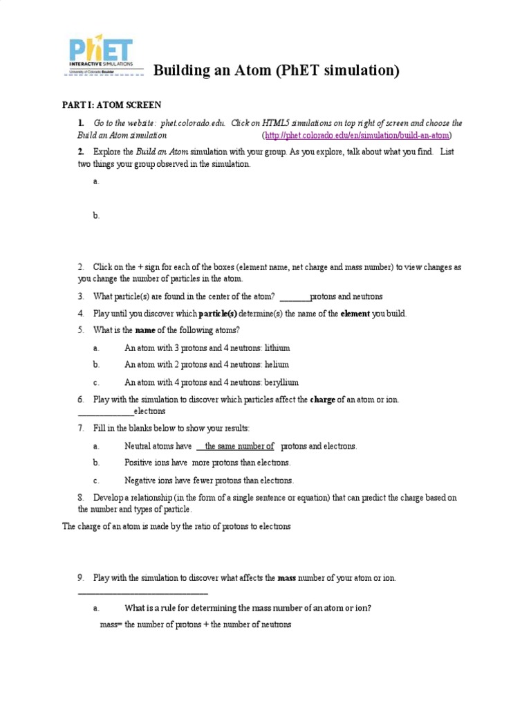 Building An Atom (PhET Simulation) - 2 | PDF | Isotope | Atoms