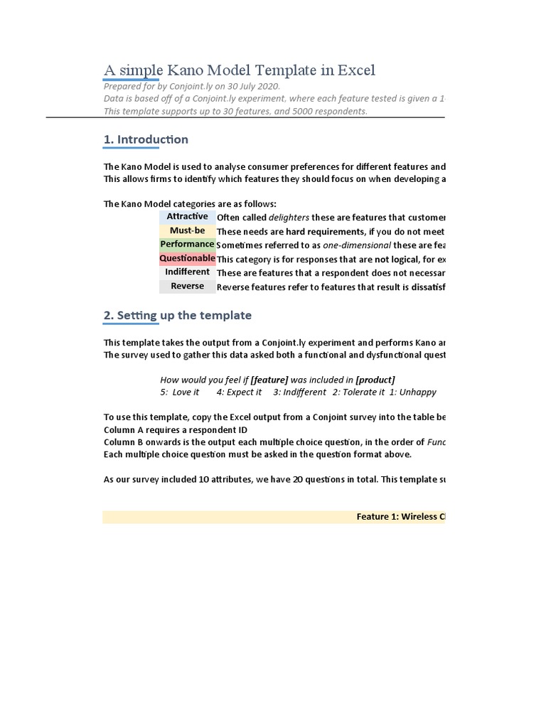 Kano Model Excel Template Guide | PDF | Computing | Business