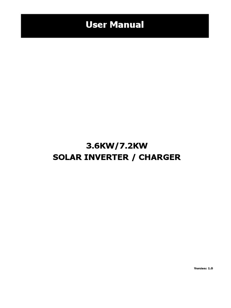 User Manual: 3.6KW/7.2KW Solar Inverter / Charger | PDF | Battery ...