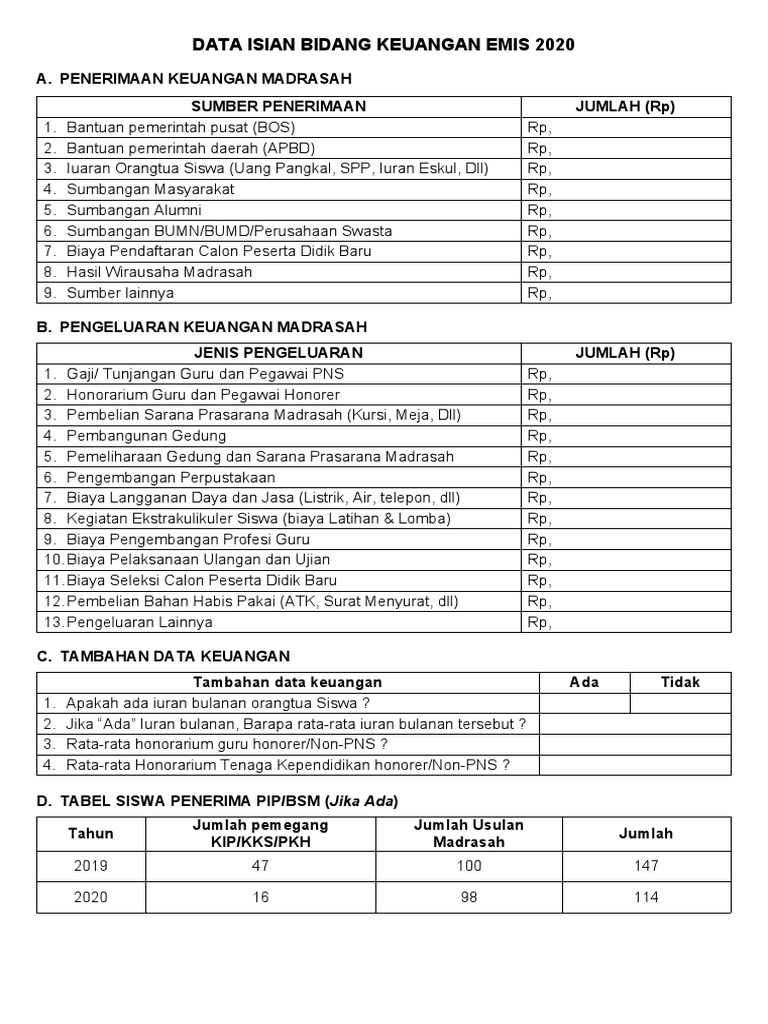 Data Isian Emis 2020 | PDF | Karier & Perkembangan