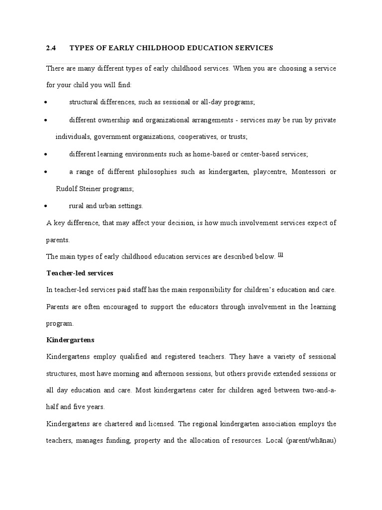 2.4 - Types of Early Childhood Education | PDF | Child Care | Relationships