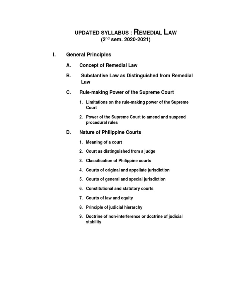Updated Remedial Law Syllabus 2020-2021 | PDF | Foreclosure | Certiorari