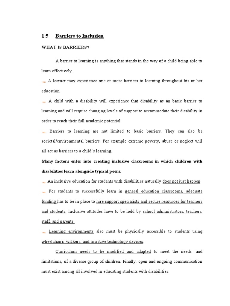 1.5 - Barriers To Inclusion Systemic Barriers, Societal Barriers and ...