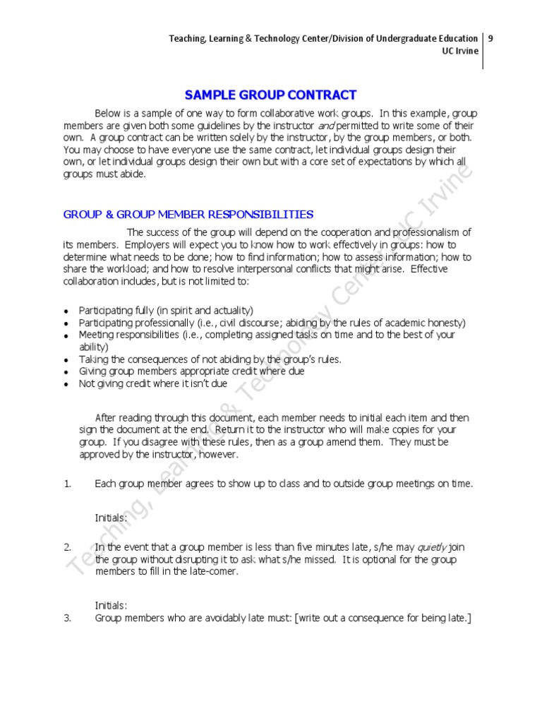 Sample Final Team Contract | PDF | Academic Dishonesty | Psychology