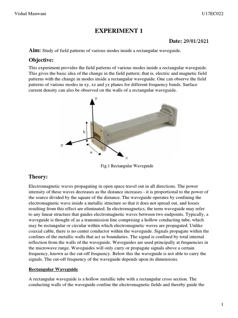Experiment 1: Aim: Objective | PDF | Waveguide | Electromagnetic Radiation
