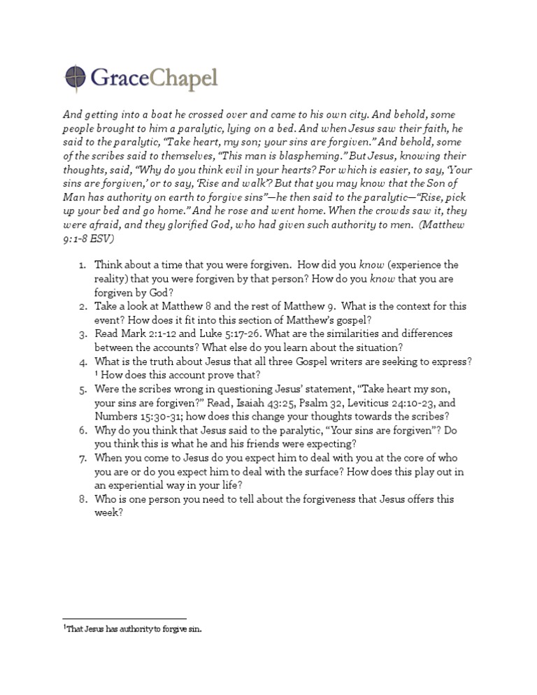 Small Group Questions for Matthew 9:1-8