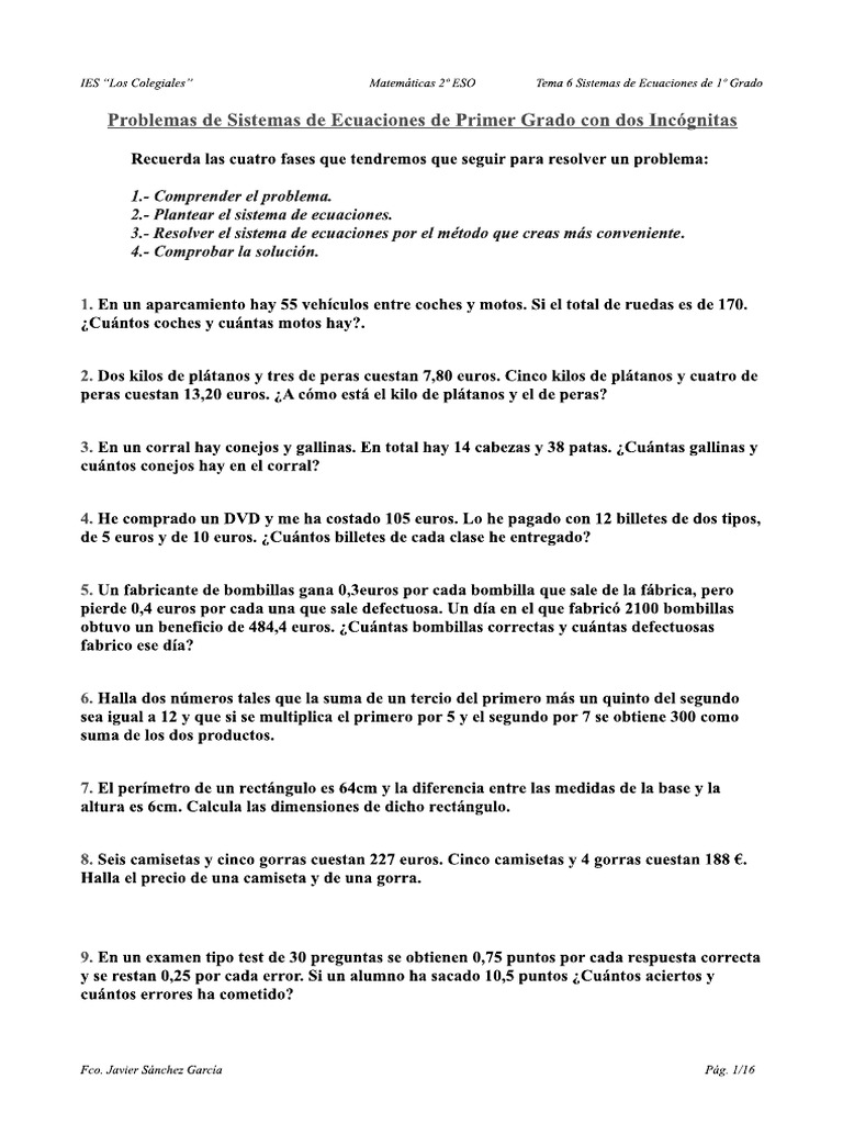 Problemas de Ecuaciones | PDF