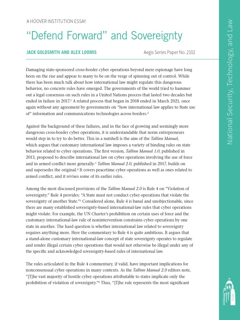 "Defend Forward" and Sovereignty | PDF | International Law | Cyberwarfare