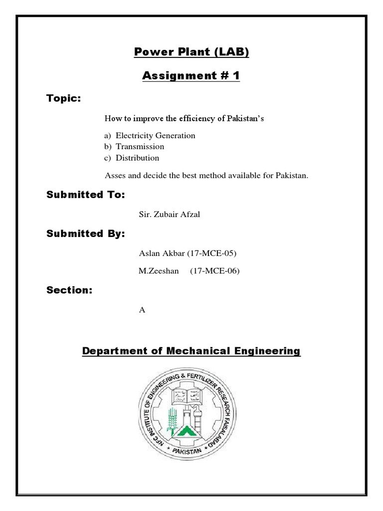 Power Plant (LAB) Assignment # 1: Topic | PDF | Electric Power ...