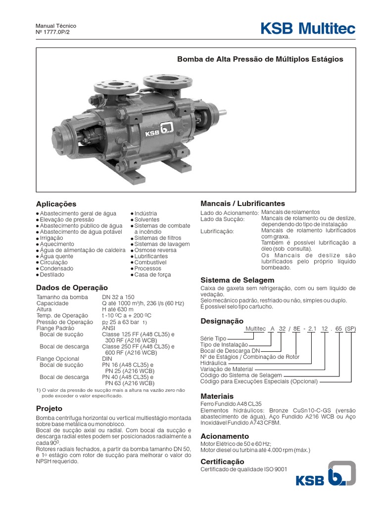 KSB Multitec 0P 2 | PDF | Cloro | Bomba