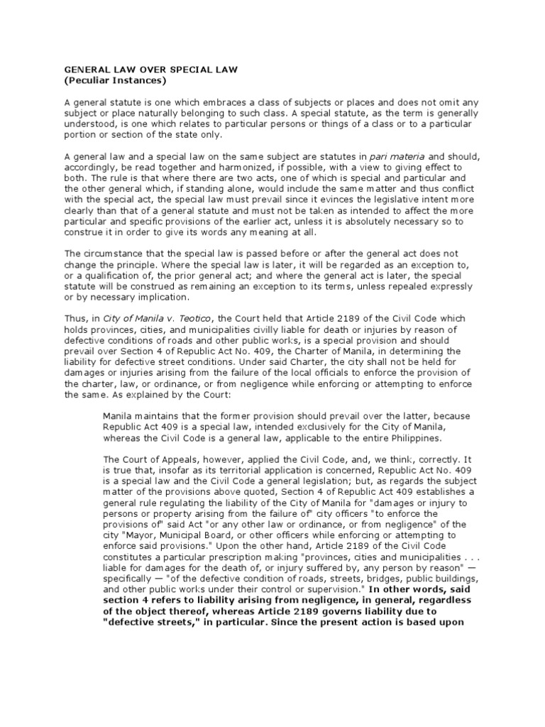 General Law Over Special Law Pdf Negligence Ethical Principles