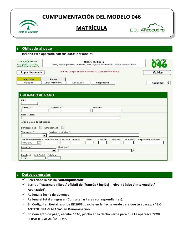 Cumplimentación Del Modelo 046 - Matrícula | PDF