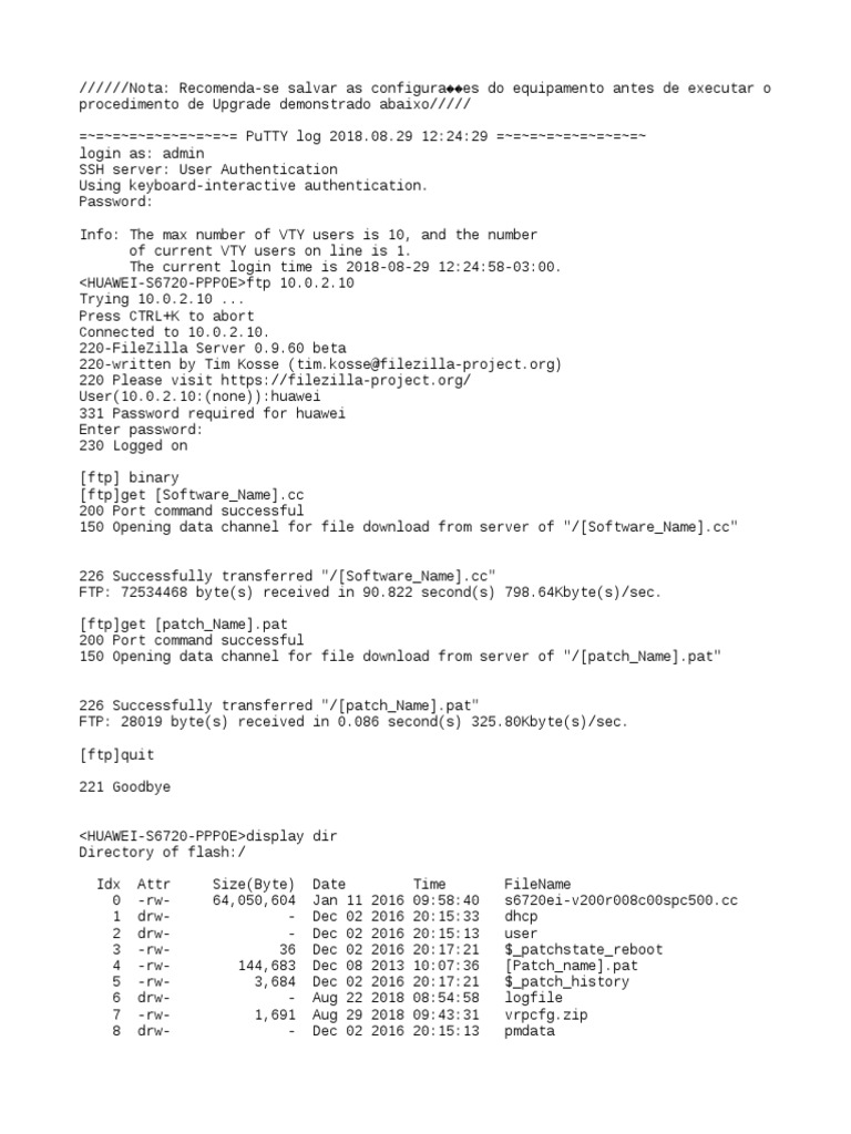 Huawei S6720 Upgrade Procedure Guide | PDF | File Transfer Protocol | Booting