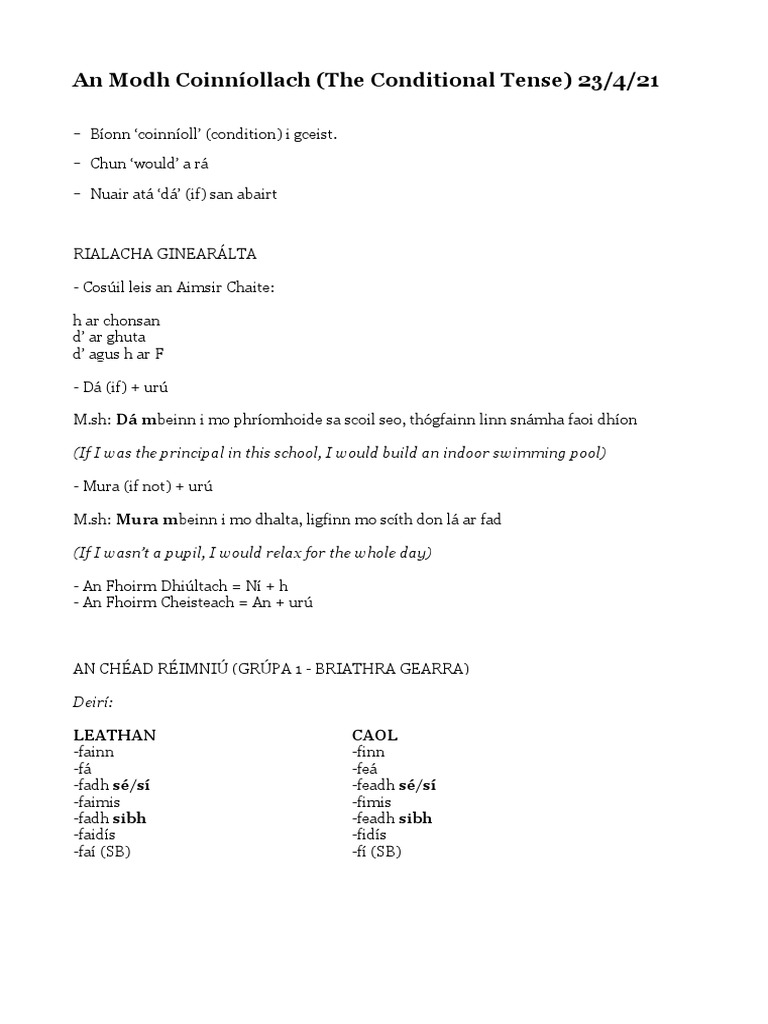An Modh Coinníollach (Nótaí) | PDF