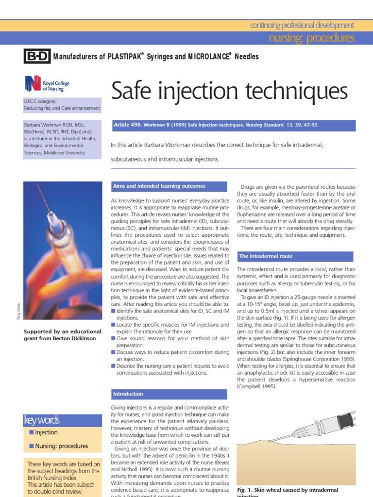 Injection Techniques | PDF | Injection (Medicine) | Medical Treatments