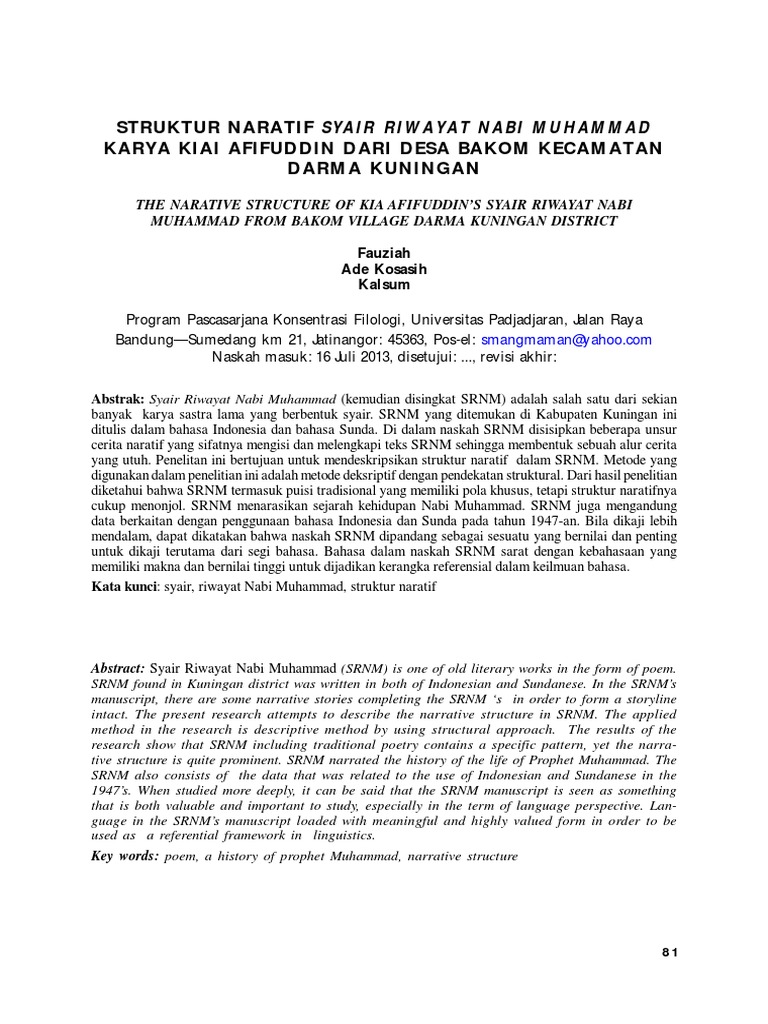 Struktur Naratif Syair Riwayat Nabi Muhammad Karya | PDF