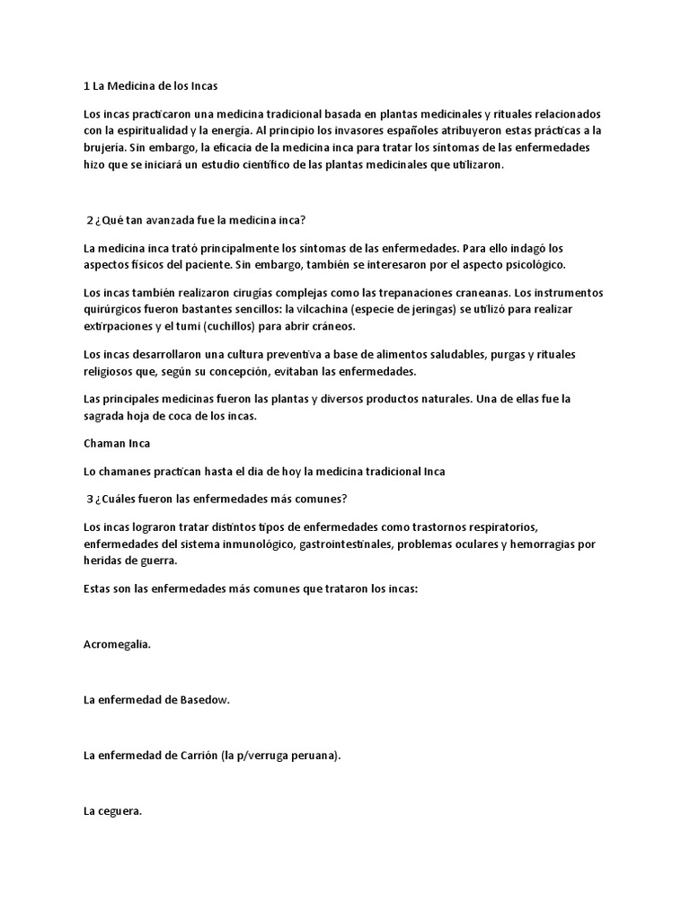 Medicina Tradicional Inca: Reseña Histórica | PDF | Imperio Inca ...