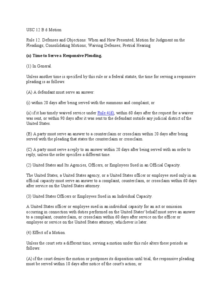 USC 12 B 6 Motion | PDF | Lawsuit | Courts