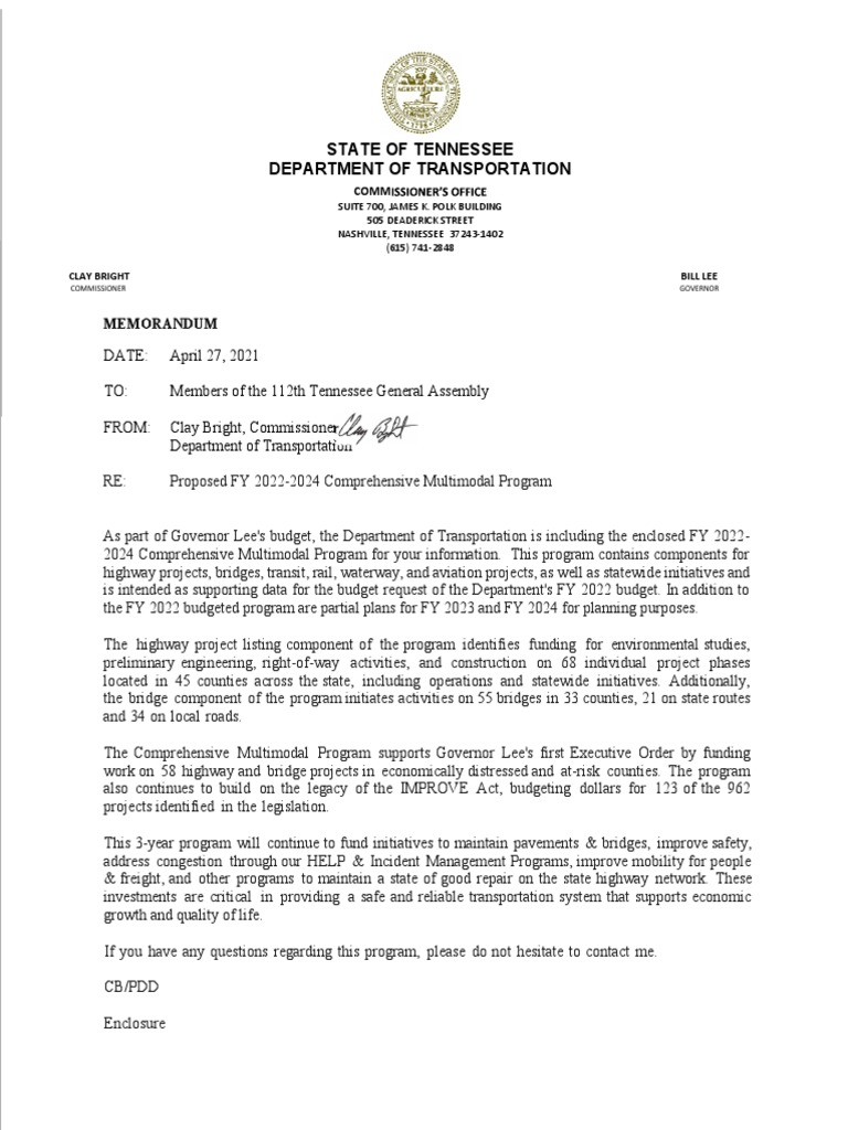 Final TDOT FY 22-24 Comprehensive Multimodal Program 4-27-21 | PDF ...