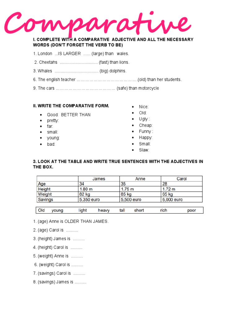Comparative Adjectives Worksheet | PDF | Foreign Language Studies | History