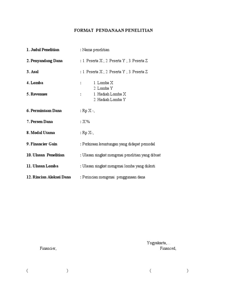 Format Pendanaan Penelitian | PDF
