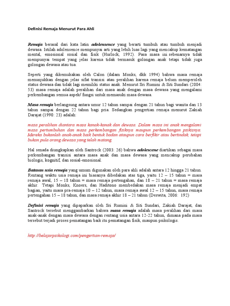 Definisi Remaja Menurut para Ahli | PDF