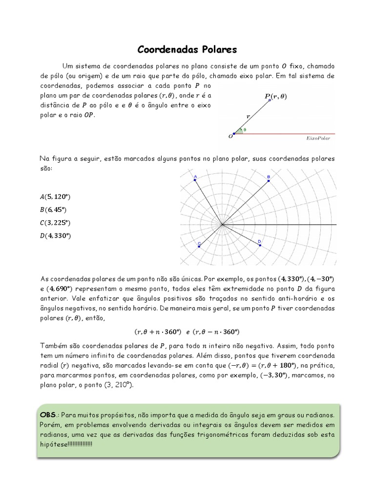 Coordenadas Polares | PDF | Equações | Sistema de coordenada cartesiana