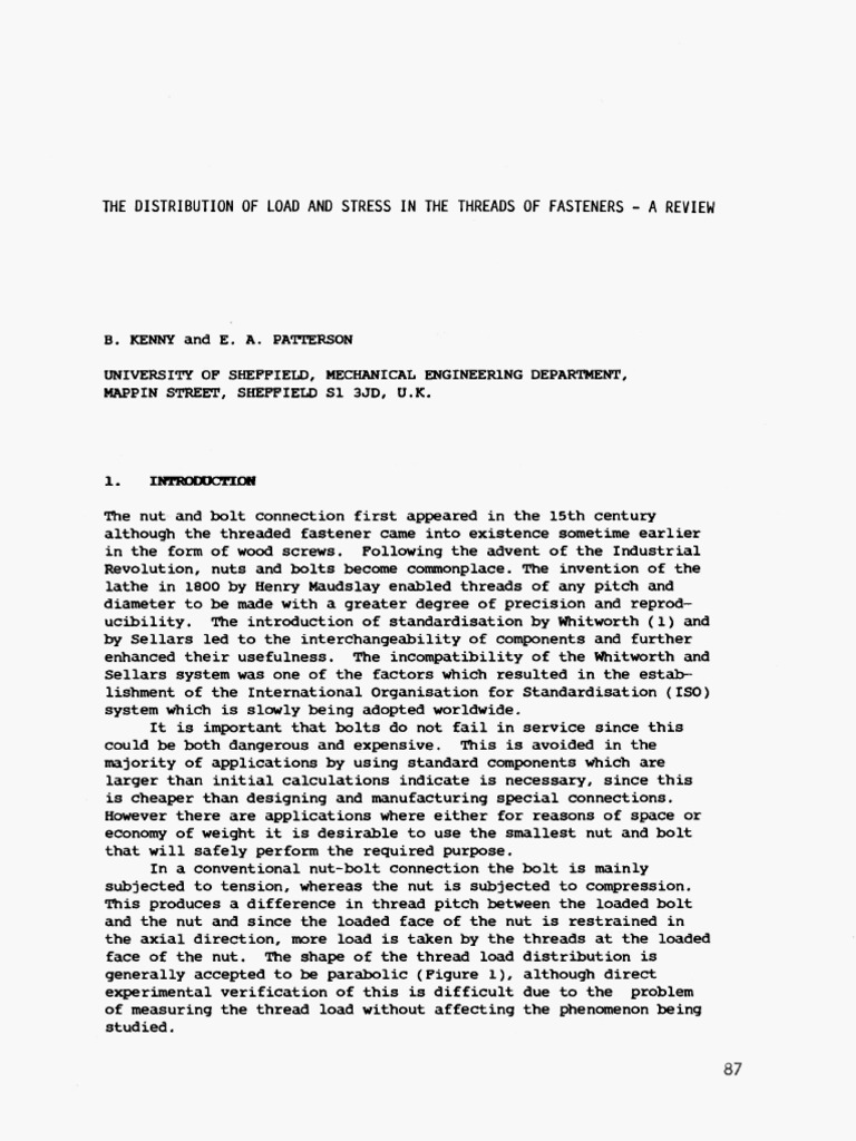 The Distribution of Load and Stress in The Threads of Fasteners - A ...
