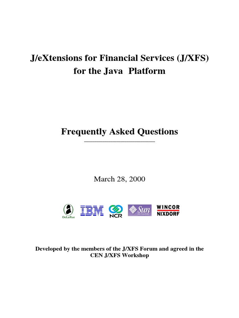 J/Extensions For Financial Services (J/XFS) For The Java Platform | PDF ...