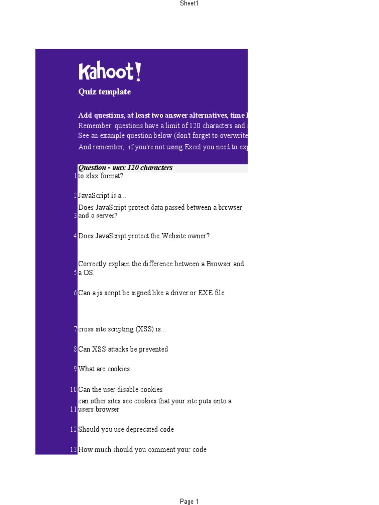Kahoot Quiz Spreadsheet TemplateDoom | PDF | Http Cookie | Ajax (Programming)