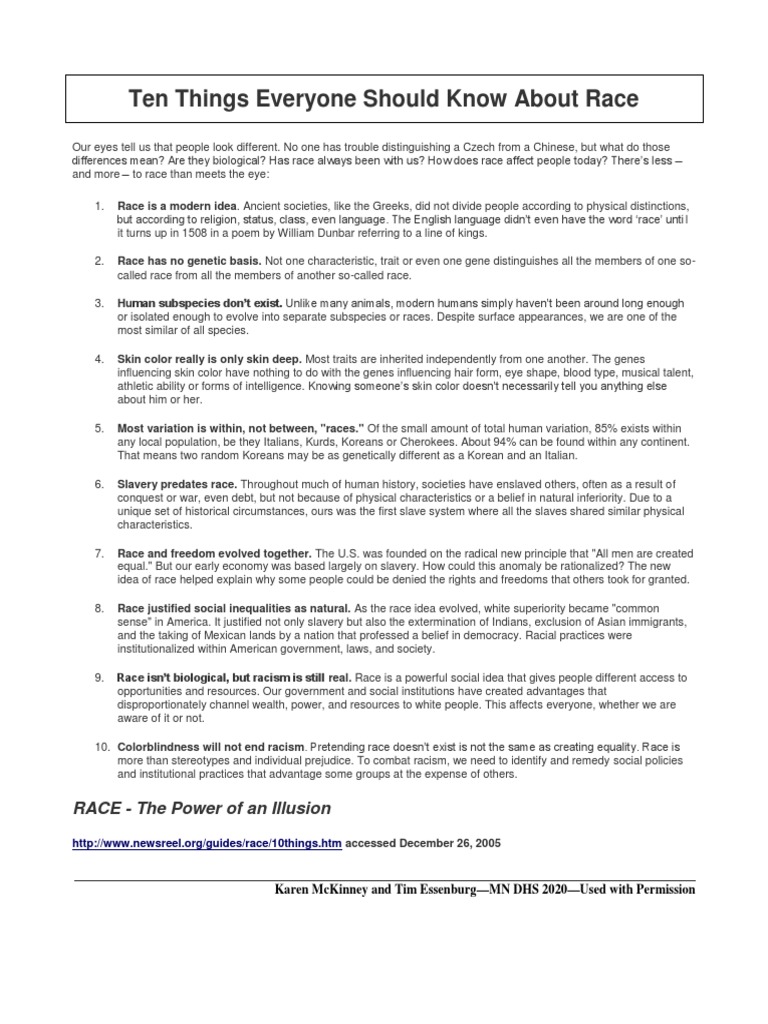 Ten Things Everyone Should Know DHS 2020 | Download Free PDF | Race ...