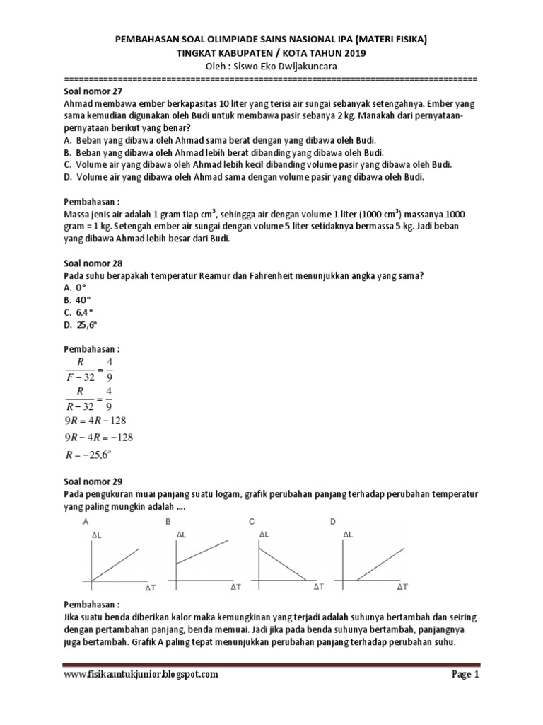 Pembahasan Soal OSK IPA SMP 2019 Fisika | PDF