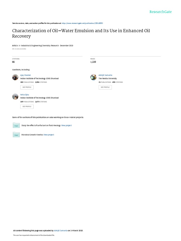 Characterization of Oil-Water Emulsion and Its Use | PDF | Emulsion ...