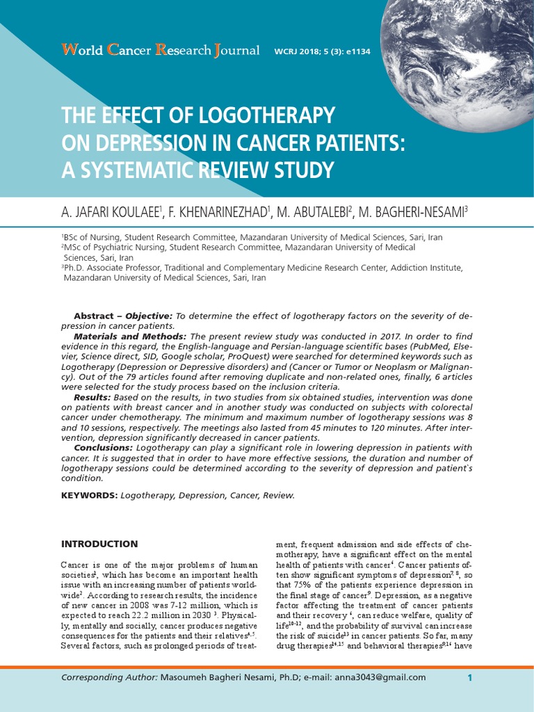 E1134 The Effect of Logotherapy On Depression in Cancer Patients A ...