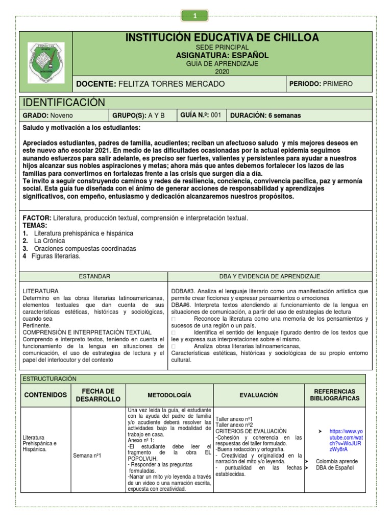 Guìa Noveno 2021 fELITZA | PDF | Oración (Lingüística) | Poesía