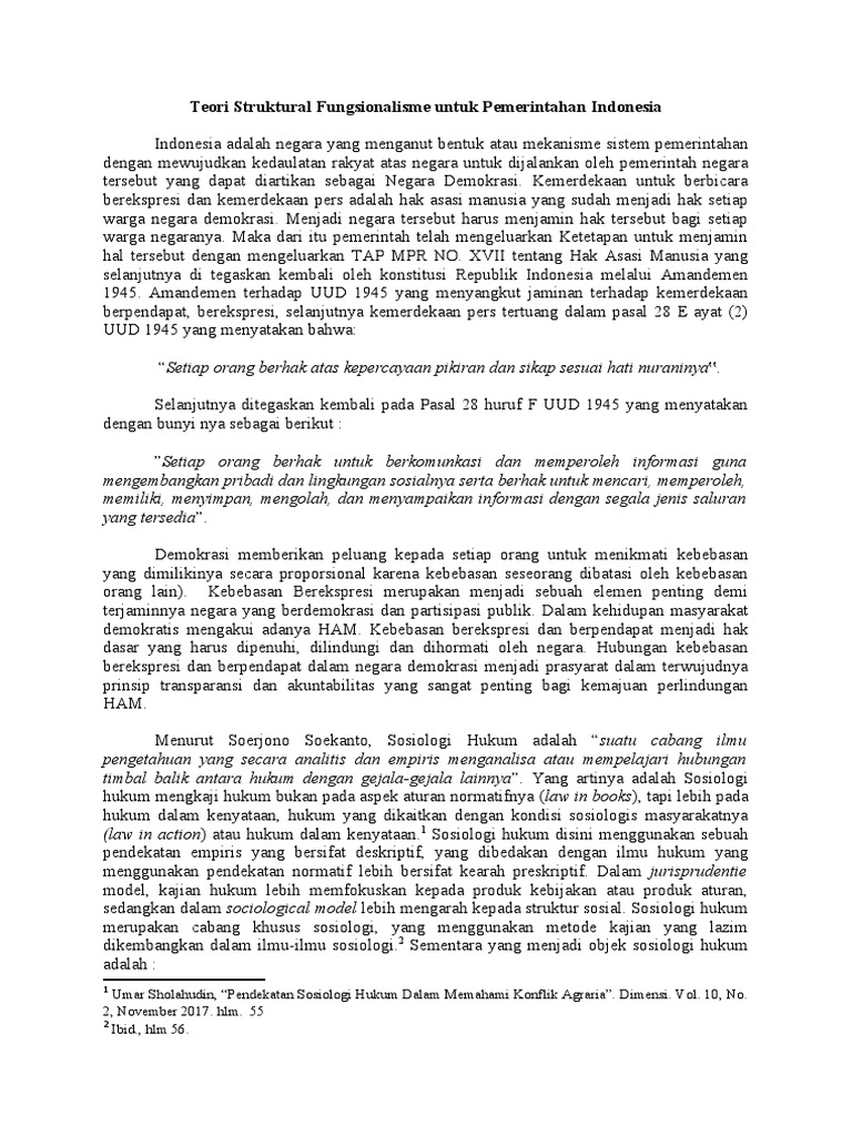 Teori Struktural Fungsionalisme Untuk Pemerintahan Indonesia | PDF