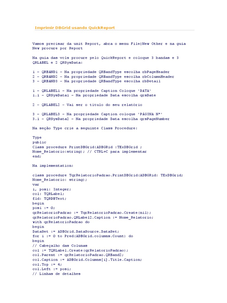 Imprimir DBGrid Usando QuickReport | PDF | Informática | Desenvolvimento de software