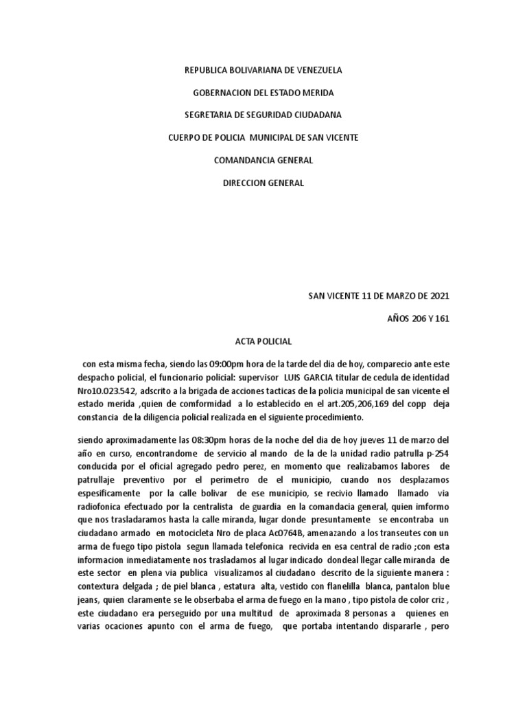Acta Policial 12 | PDF | Policía | Venezuela