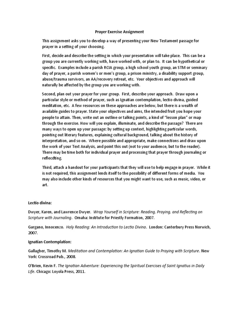 Prayer Exercise Assignment | PDF | Lectio Divina | Ignatius Of Loyola